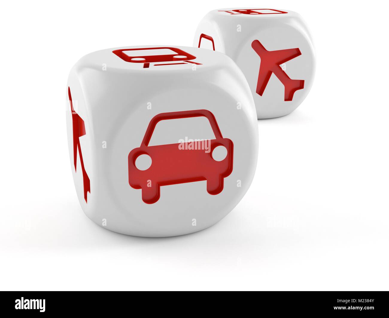 Dice with transport icons isolated on white background Stock Photo - Alamy