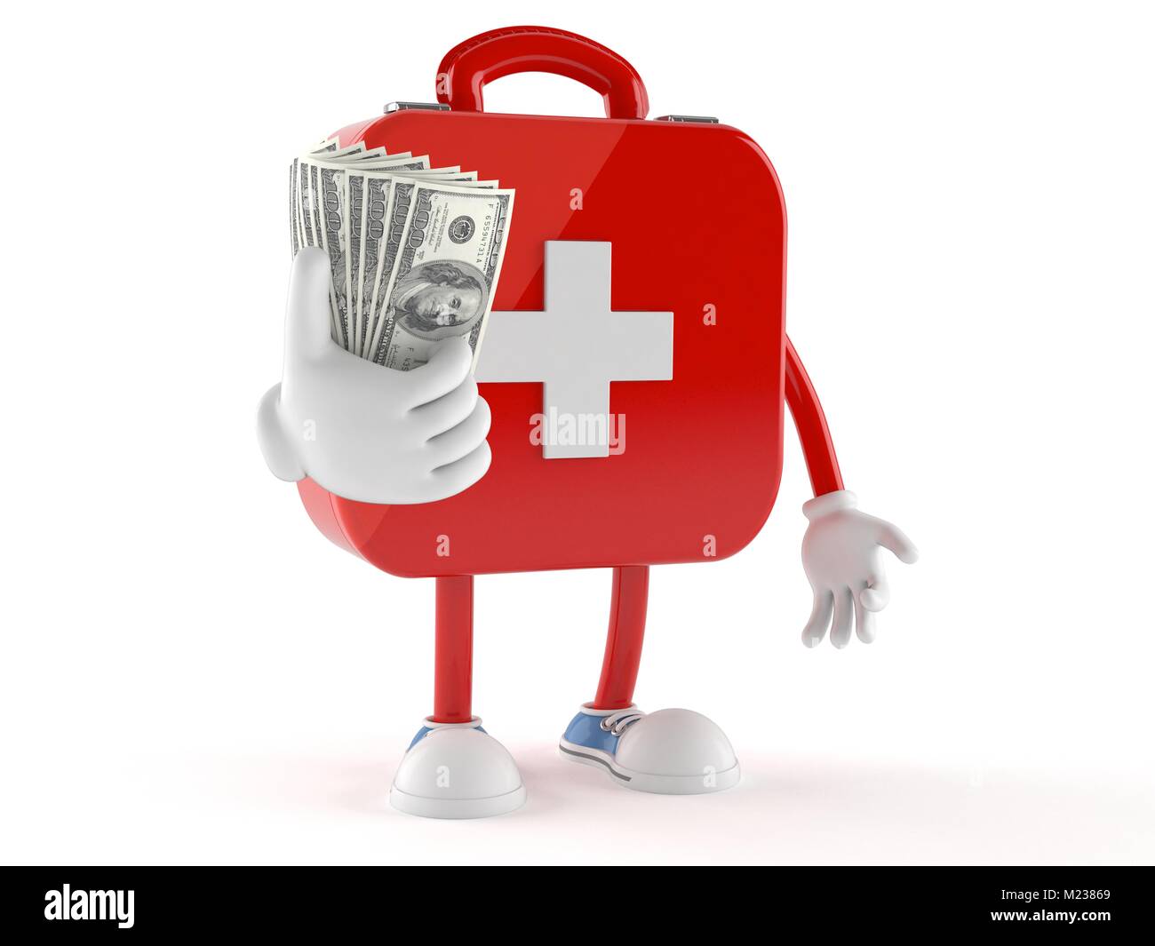 First aid kit character with money isolated on white background Stock ...