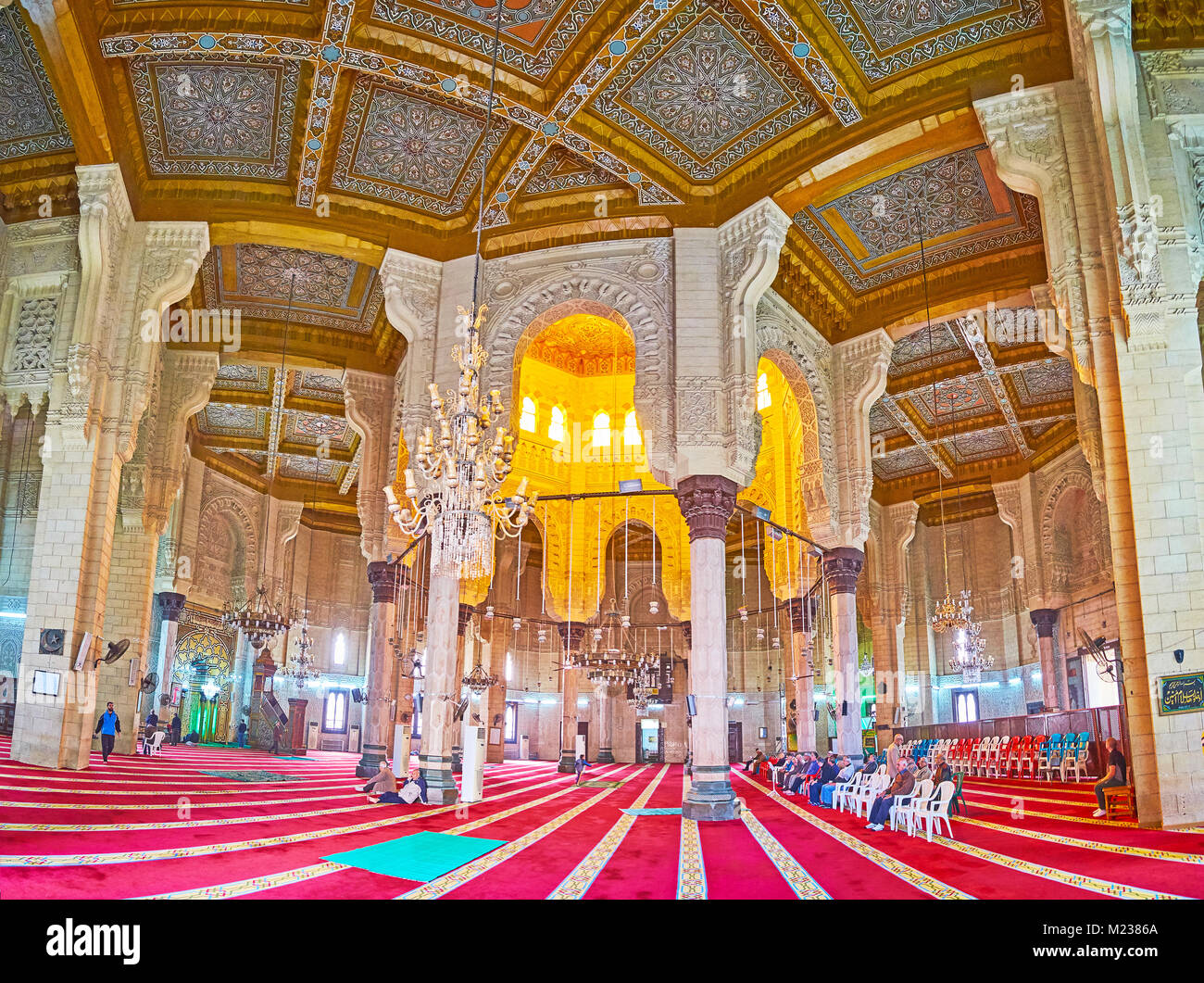 ALEXANDRIA, EGYPT - DECEMBER 17, 2017: The prayer hall of Abu al-Abbas ...