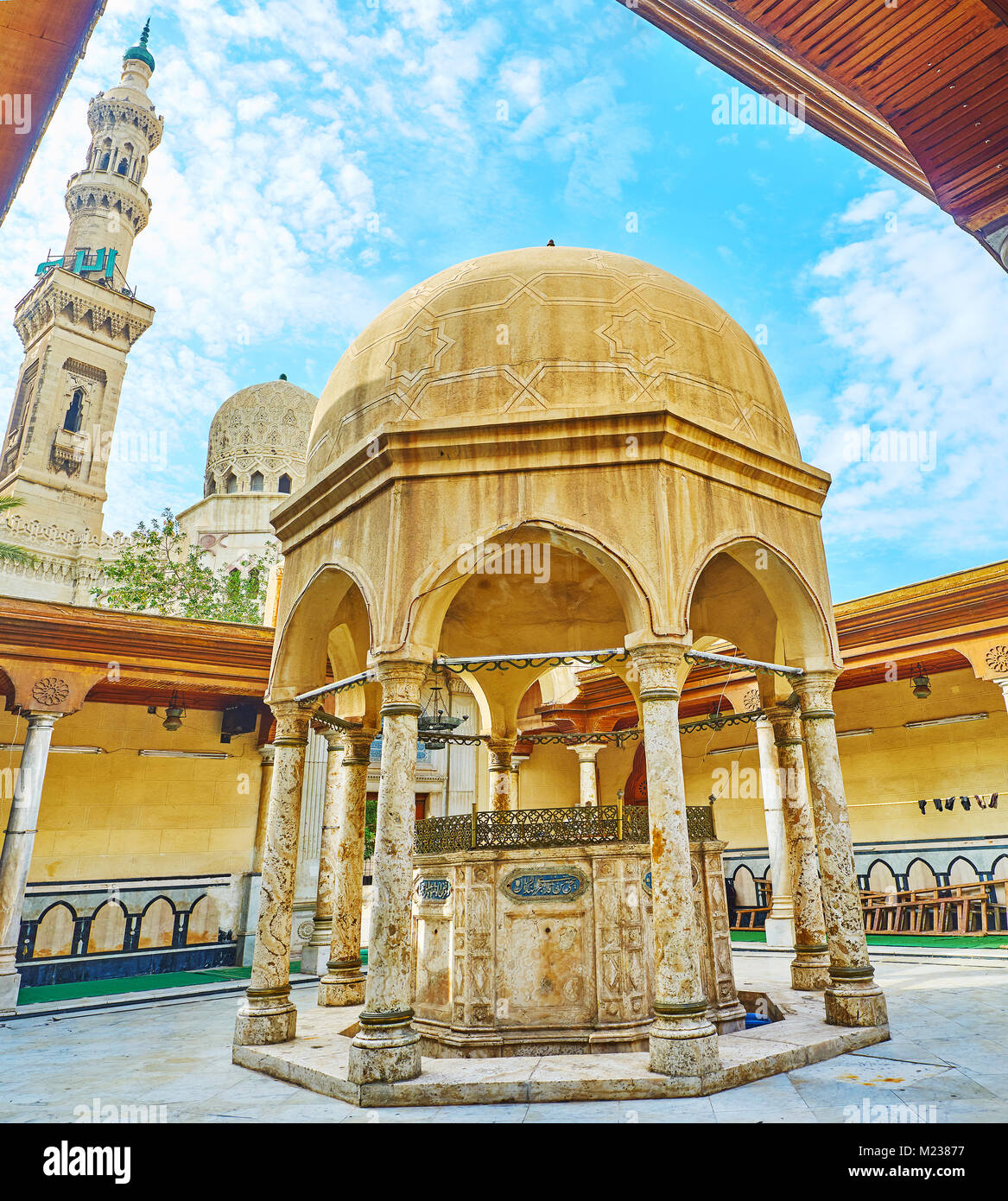 Panorama of the courtyard of Al Busiri mosque with beautiful ablution ...