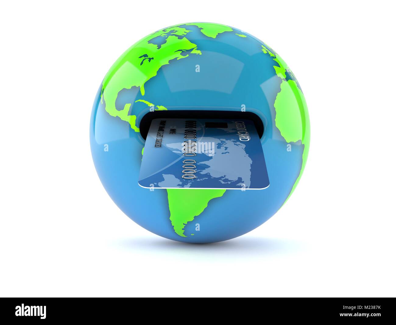 World globe with credit card isolated on white background Stock Photo ...