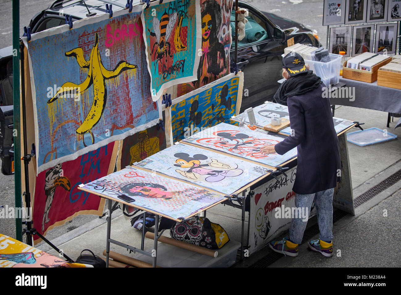 New York city in Manhattan market stall traders selling modern street ...
