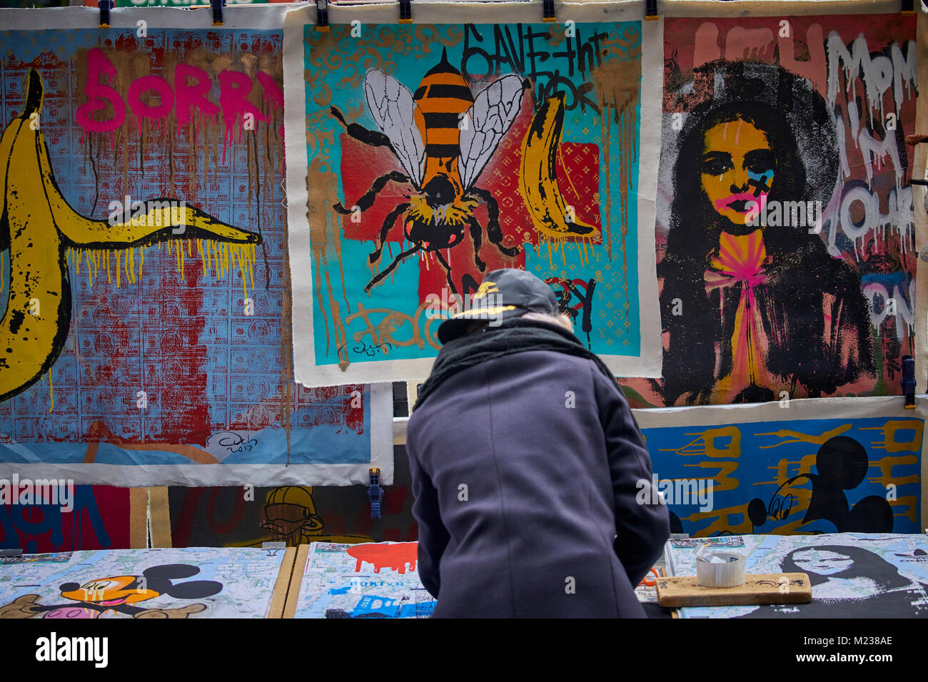 New York city in Manhattan market stall traders selling modern street ...