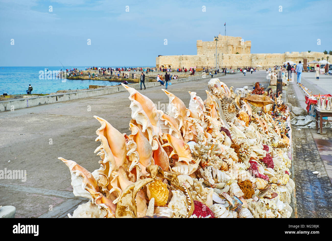 ALEXANDRIA, EGYPT - DECEMBER 17, 2017: The view on Qaitbay Fort through ...