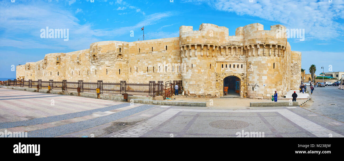 ALEXANDRIA, EGYPT - DECEMBER 17, 2017: Panorama of Qaitbay Fort with ...