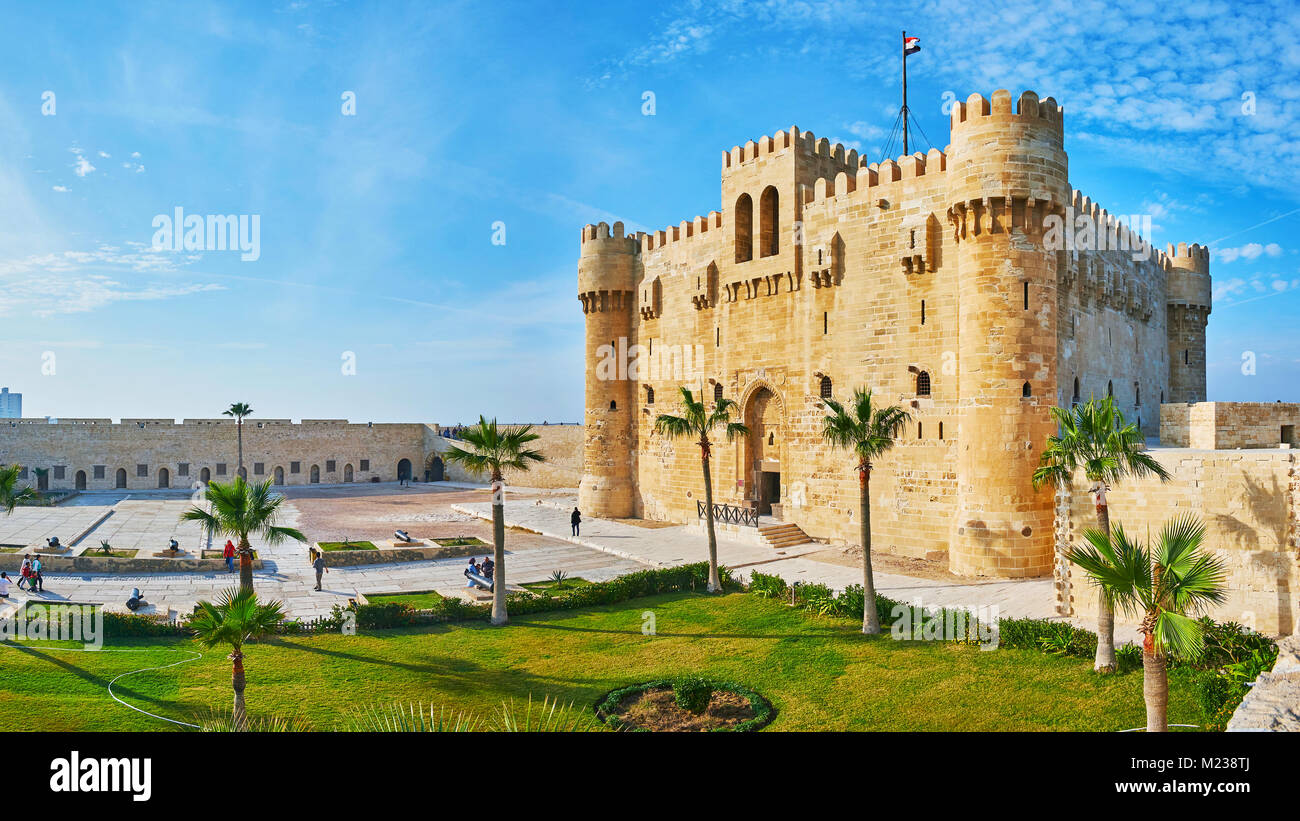 ALEXANDRIA, EGYPT - DECEMBER 17, 2017: Panorama of Qaitbay citadel's ...