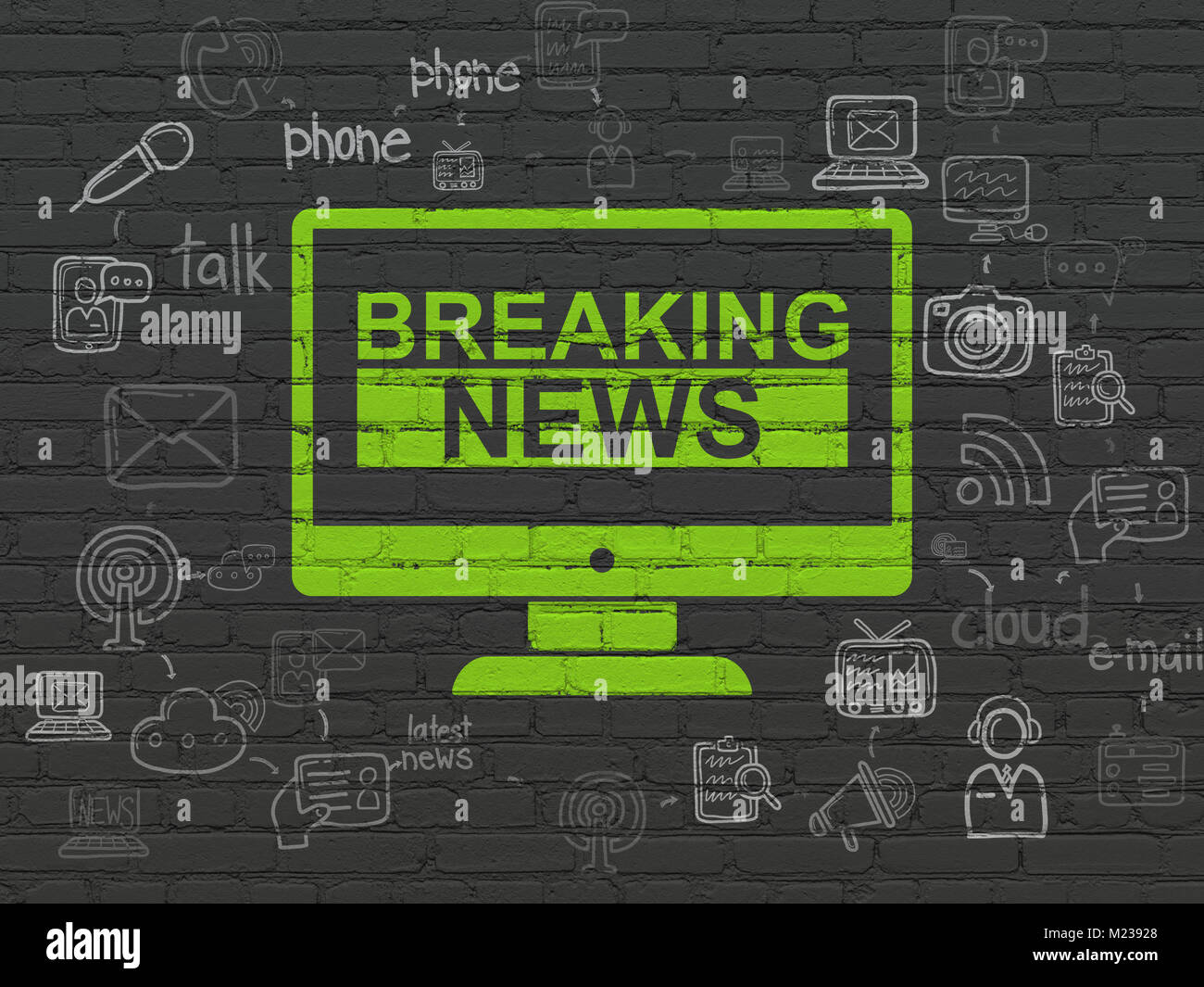 News concept: Breaking News On Screen on wall background Stock Photo ...