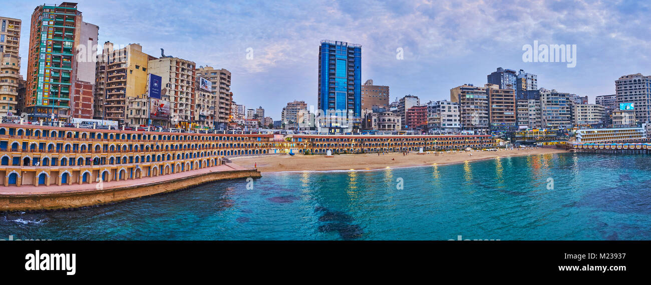 ALEXANDRIA, EGYPT - DECEMBER 17, 2017: Panorama of the Stanley beach ...