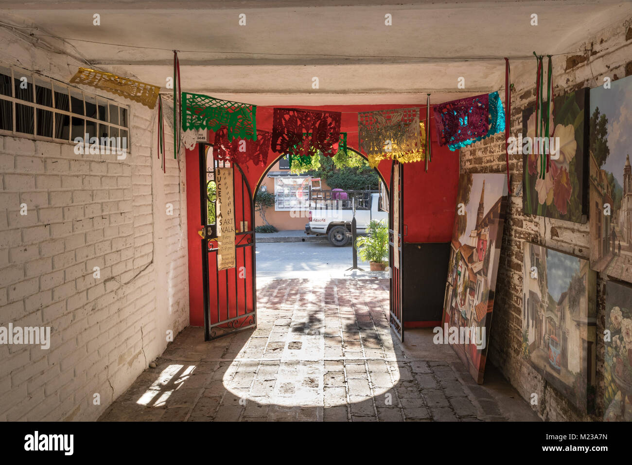 Street scene in Bucerias, a small fishing village near Puerto Vallarta ...