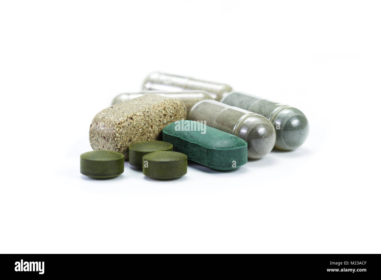 group of natural super food blend of nutrient rich health food capsules ...