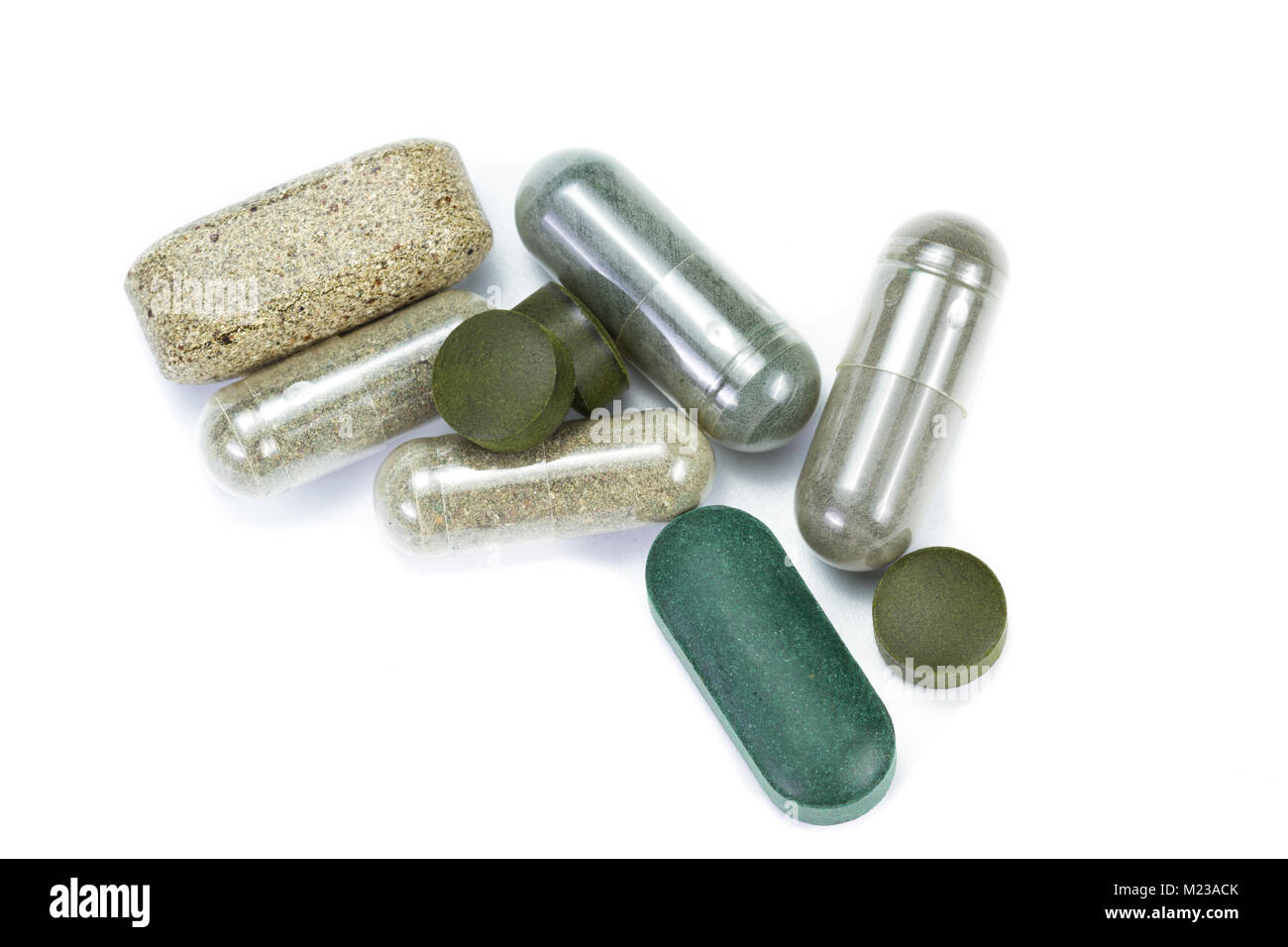 group of natural super food blend of nutrient rich health food capsules ...