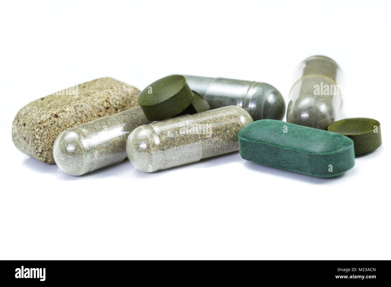 group of natural super food blend of nutrient rich health food capsules ...