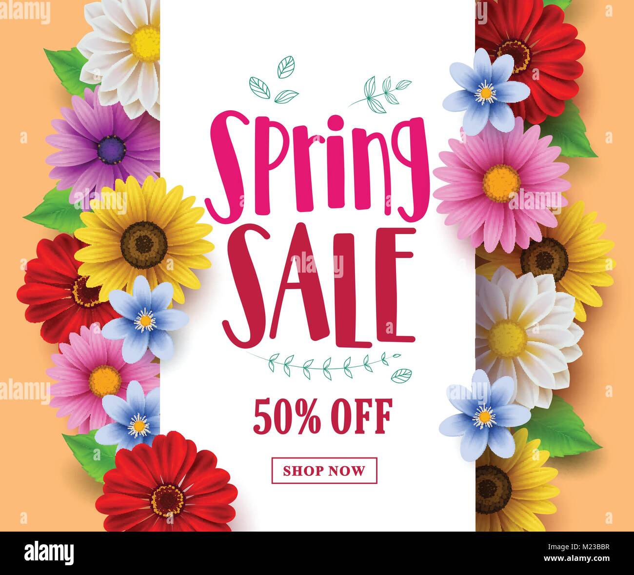 Spring sale vector banner design with sale text in white empty space ...