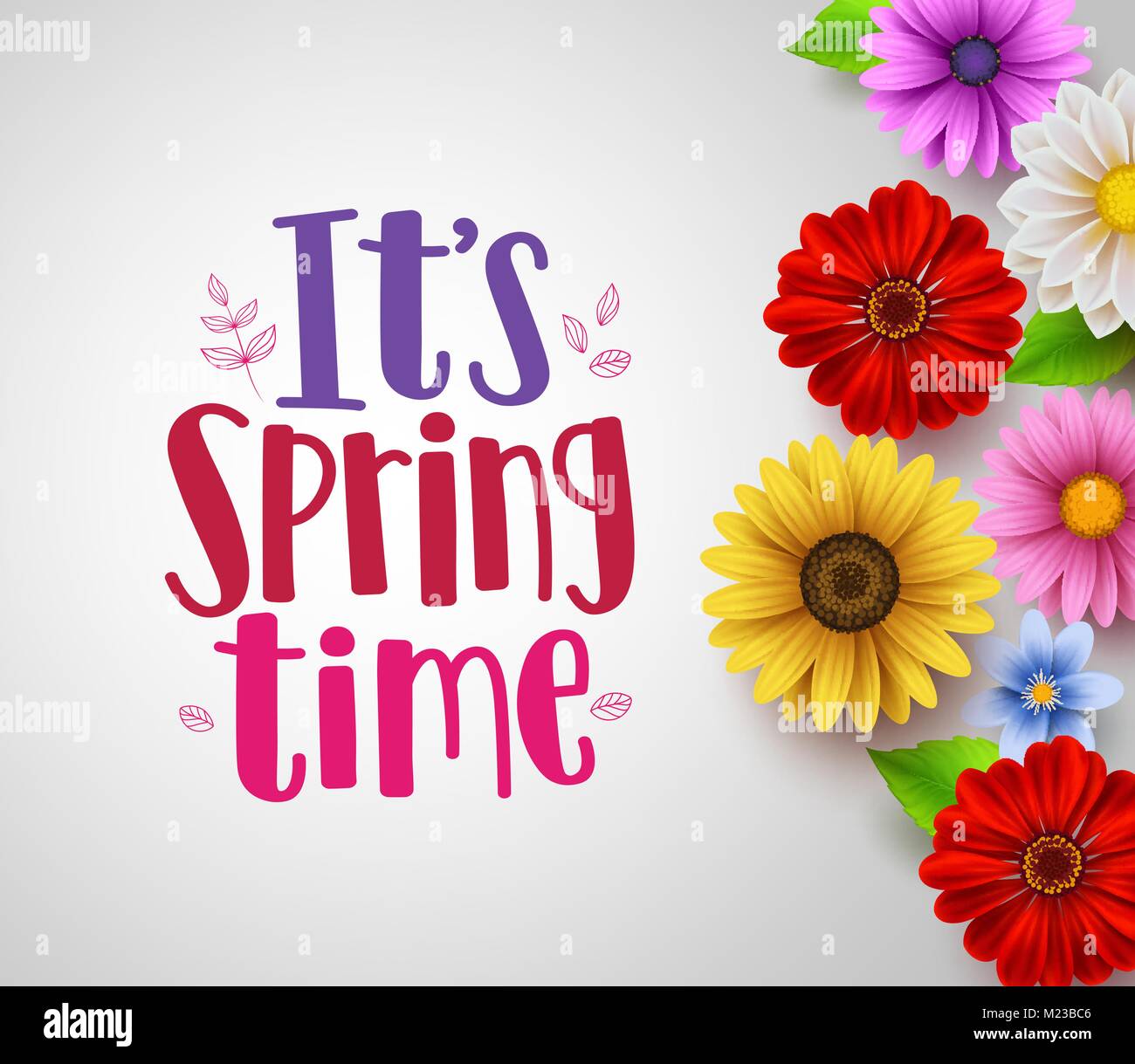 It's spring time text in empty white background vector template with ...