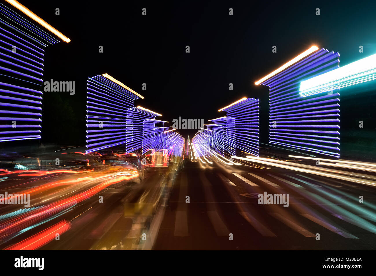 Abstract car trail on road. Abstract image of night traffic light on ...