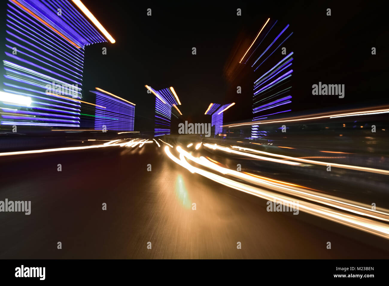 Abstract car trail on road. Abstract image of night traffic light on ...
