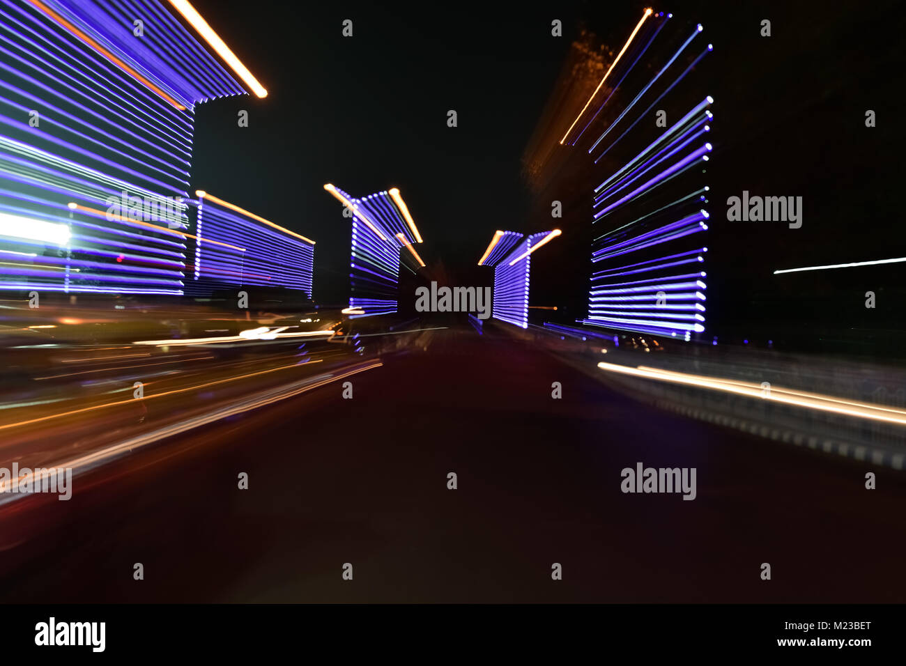 Abstract car trail on road. Abstract image of night traffic light on ...