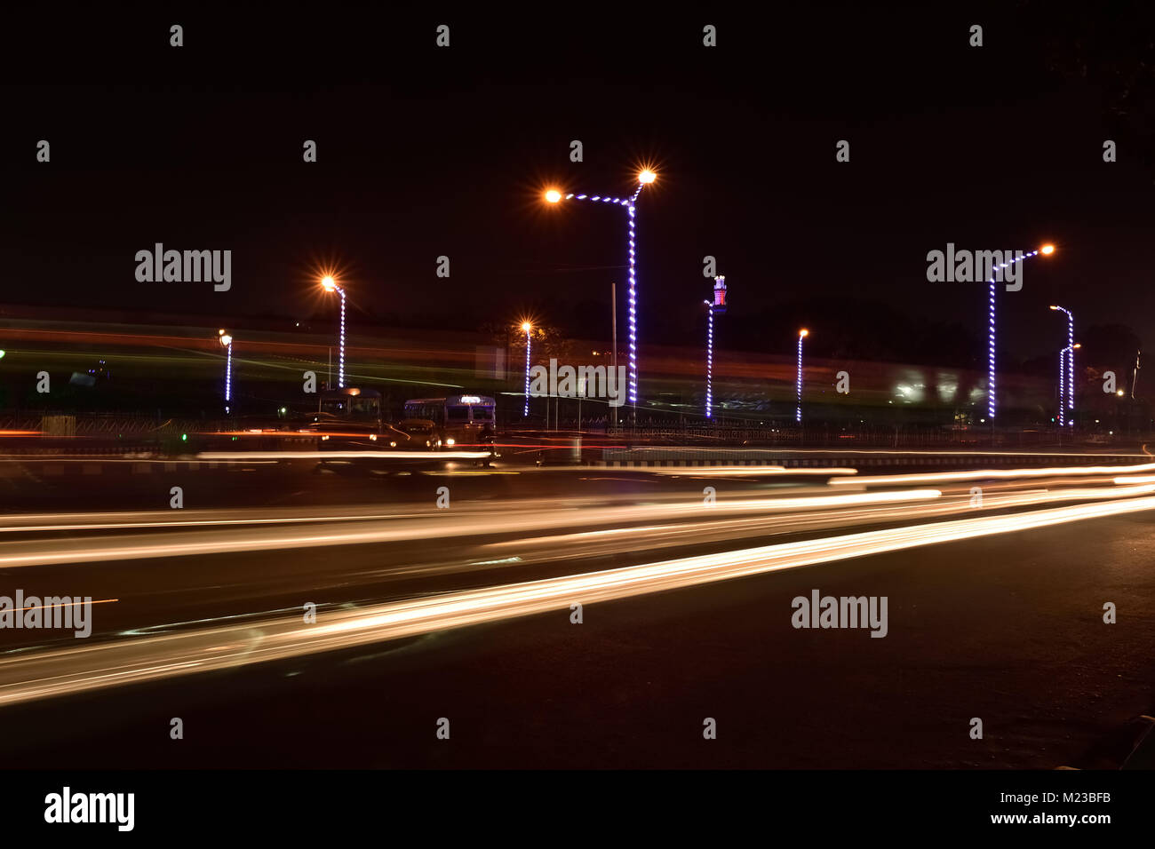 Car Light trails on a city street in a night Stock Photo - Alamy