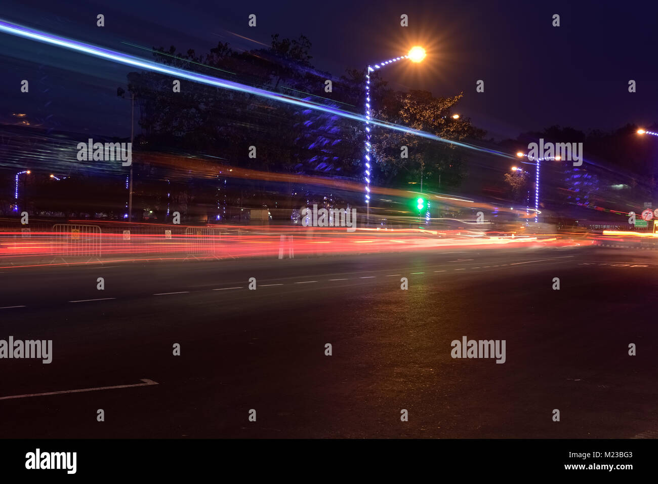 Car Light trails on a city street in a night Stock Photo - Alamy