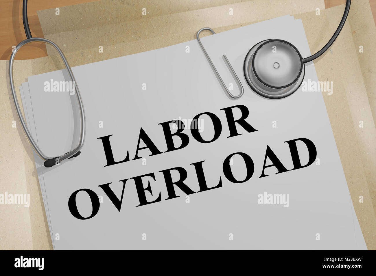 3D illustration of LABOR OVERLOAD title on a medical document Stock ...