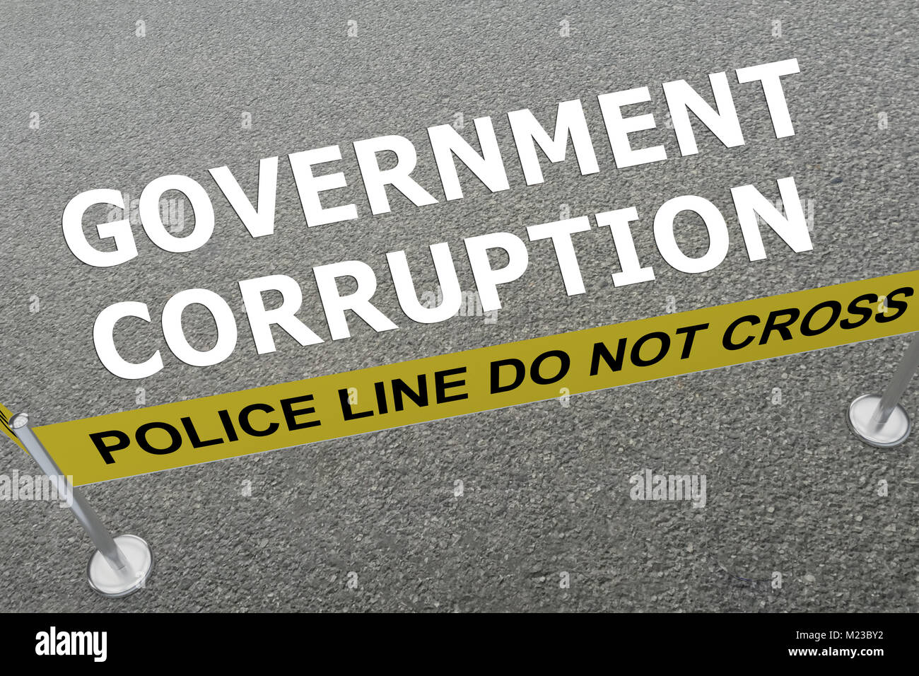 3D illustration of GOVERNMENT CORRUPTION title on the ground in a ...