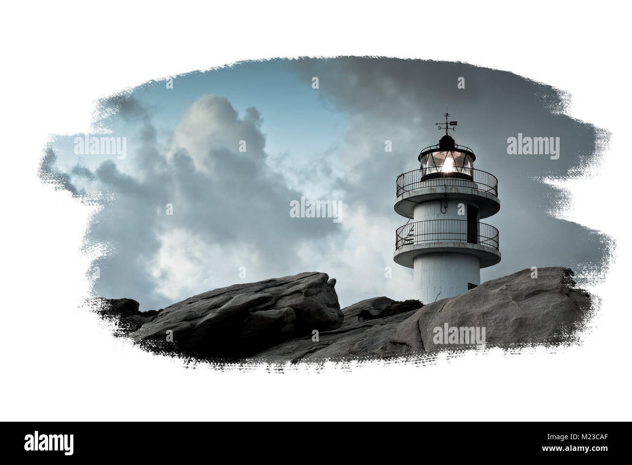 Working Lighthouse isolated on white background Stock Photo - Alamy