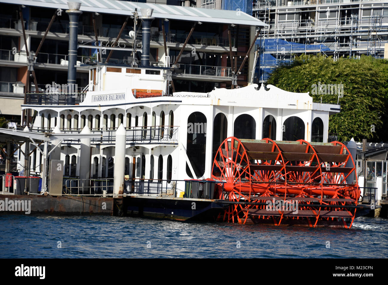 Darling Harbour, Waterfront Sydney with old paddle steamer moored Stock ...