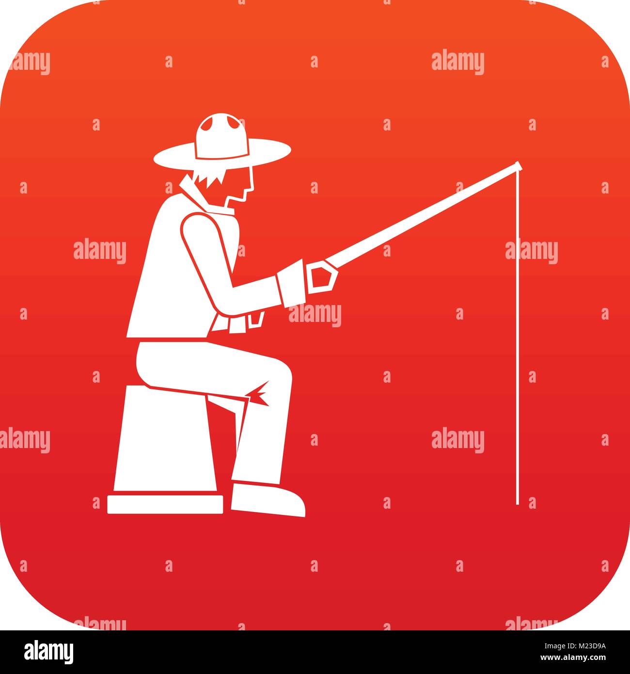 Fisherman with a fishing rod icon digital red Stock Vector Image & Art ...