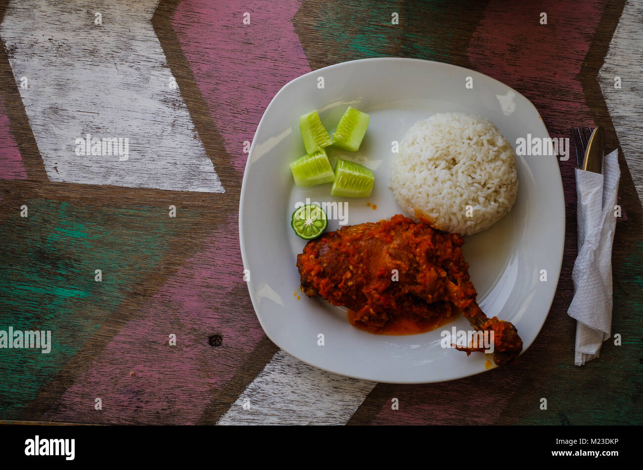 Typical Indonesian Dish: Nasi Ayam Plecing (Chicken with rice and ...