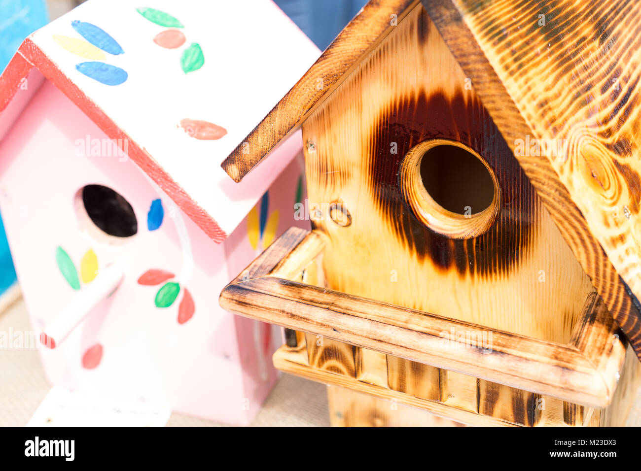 handmade, craftsmanship, nature concept. there are wooden nesting boxes ...