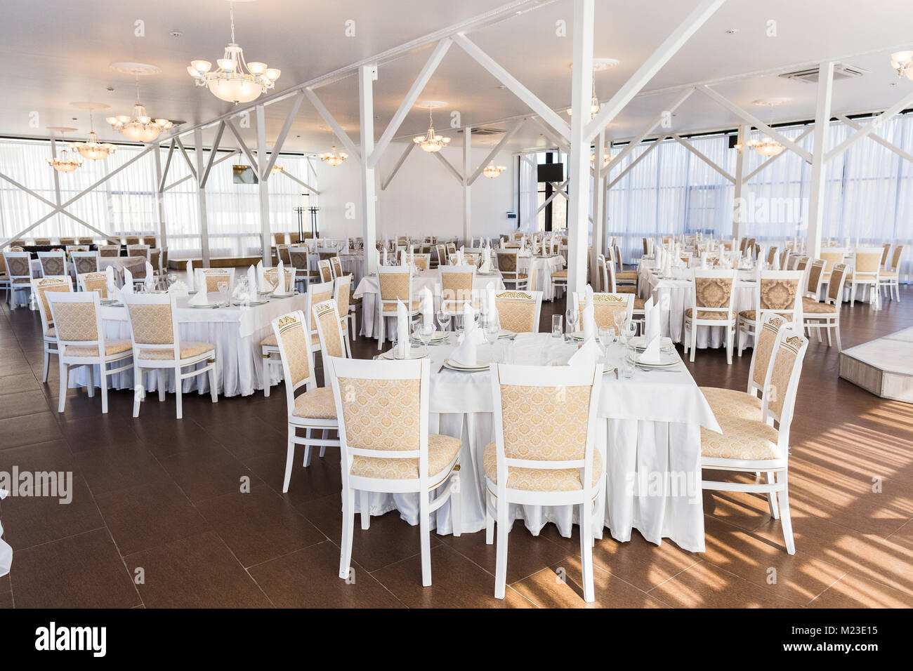 catering, space, interior concept. gorgeous and huge hall of restaurant ...