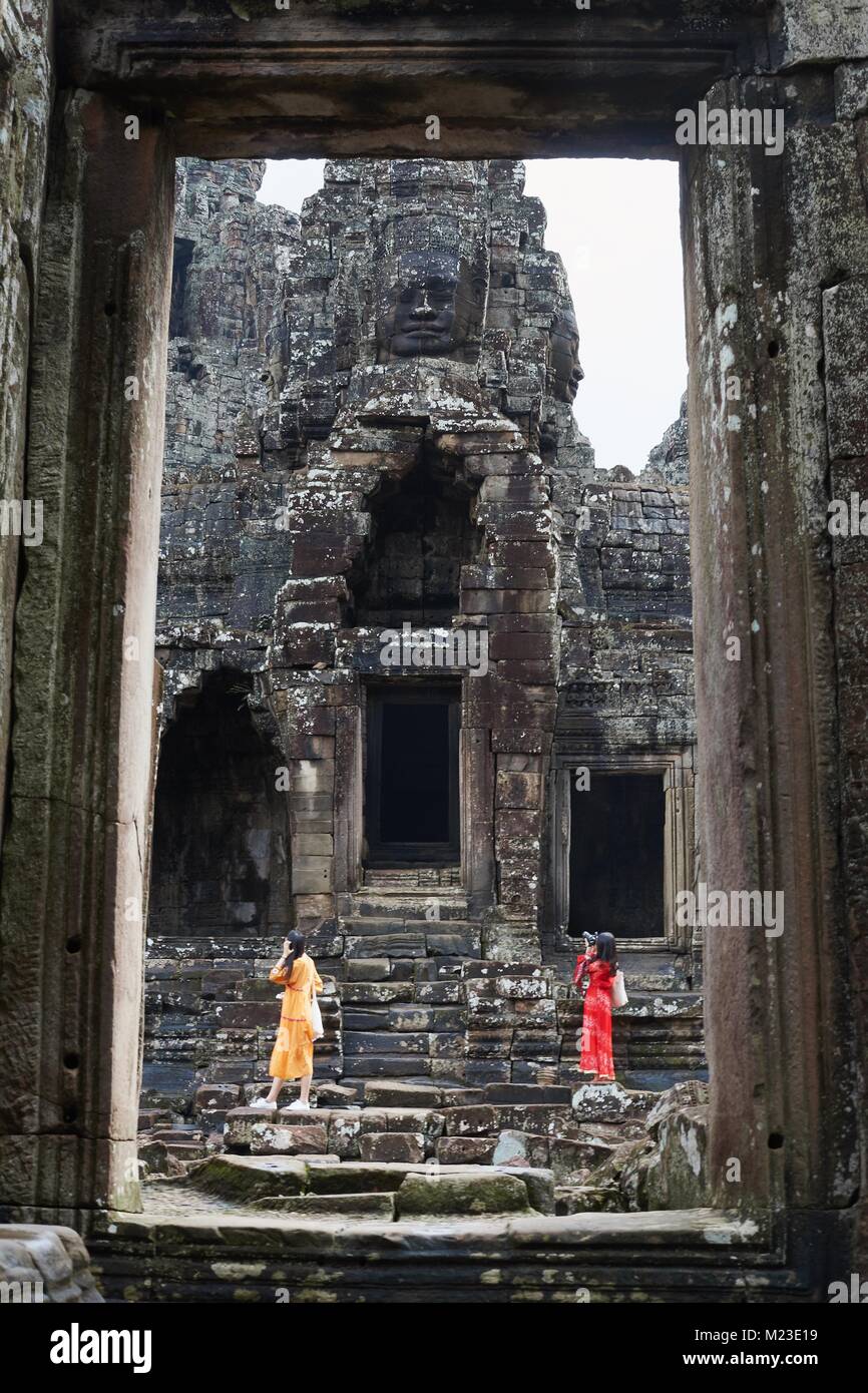 Chinese girls visiting Bayon Temple, Angkor, Cambodia Stock Photo - Alamy