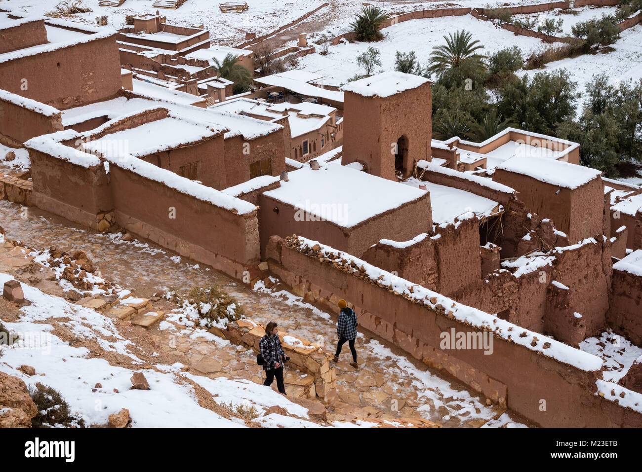 Ksar Ait Ben Haddou during snowfall, Ouarzazate, South of Morocco Stock ...