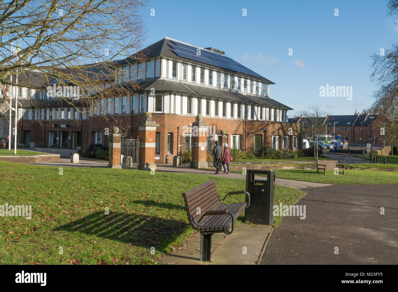 The War Memorial Park in Basingstoke, Hampshire, UK with the civic ...