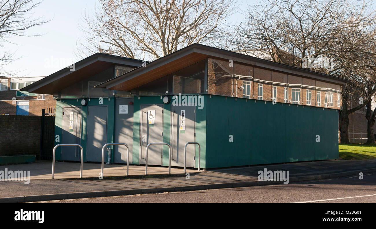 Modern public conveniences, Library Road, Totton, Hampshire, England ...