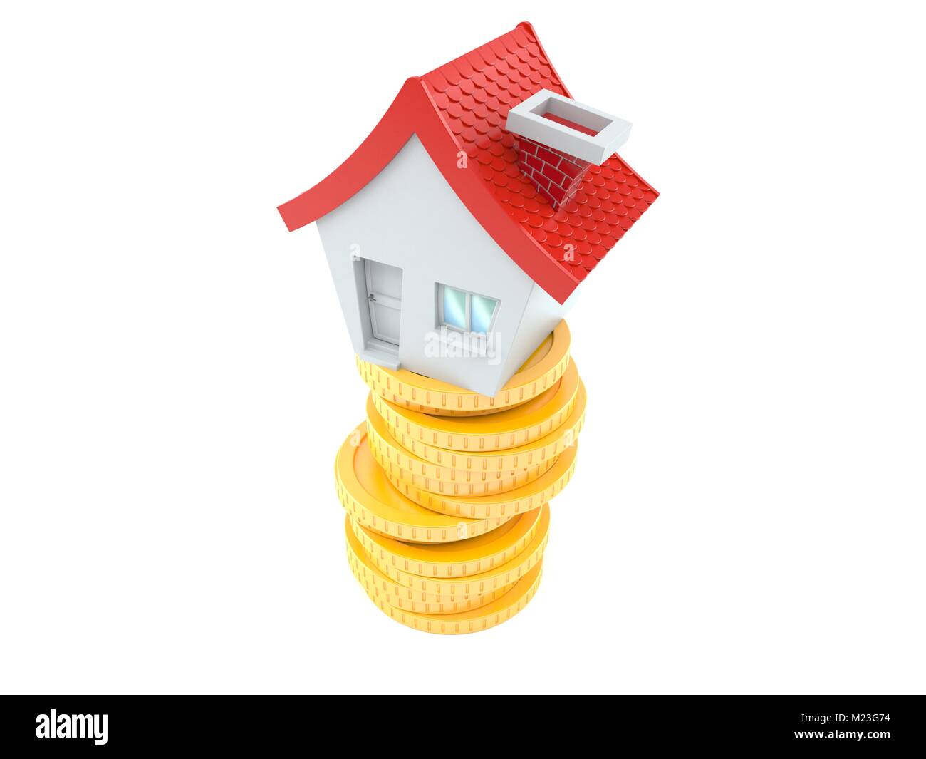 House with coins isolated on white background Stock Photo - Alamy