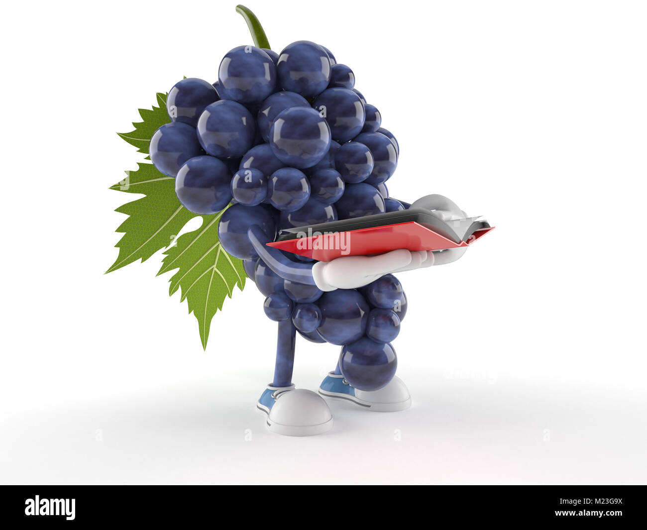Grapes character reading a book on white background Stock Photo - Alamy