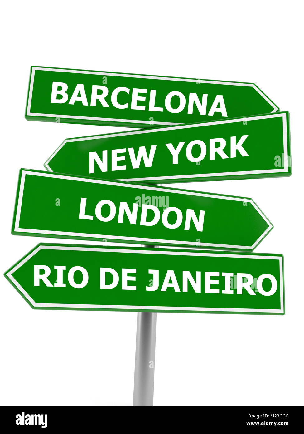 Signpost with city names isolated on white background Stock Photo - Alamy