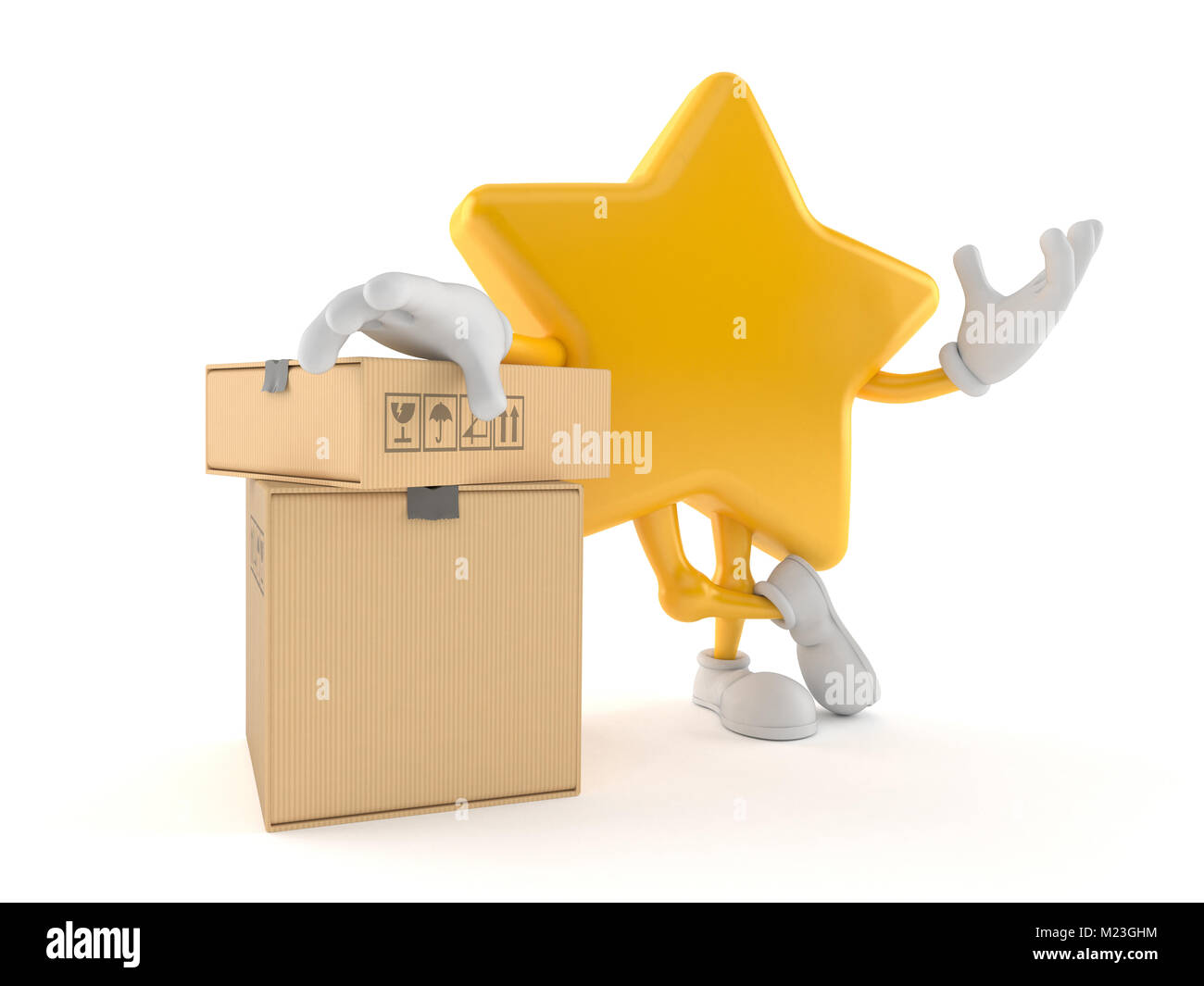 Star character with packages isolated on white background Stock Photo ...
