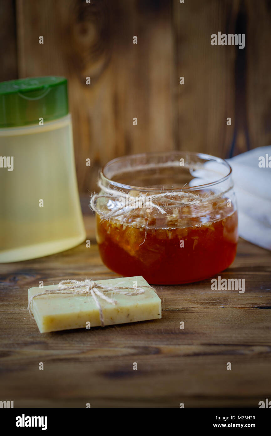 Handmade natural cold process honey soaps Stock Photo - Alamy