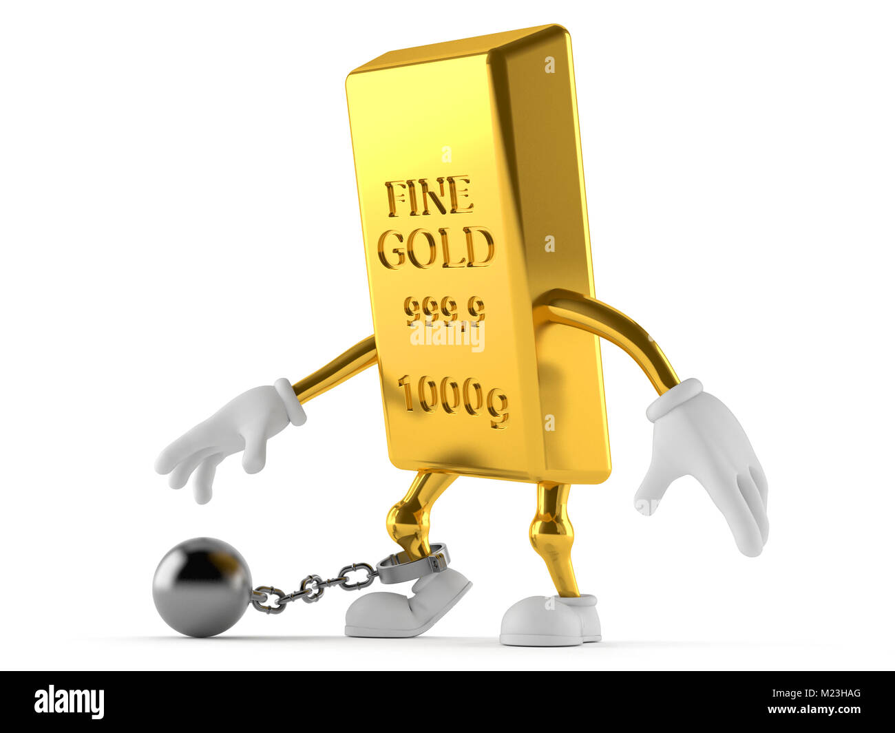Gold character with prison ball isolated on white background Stock ...