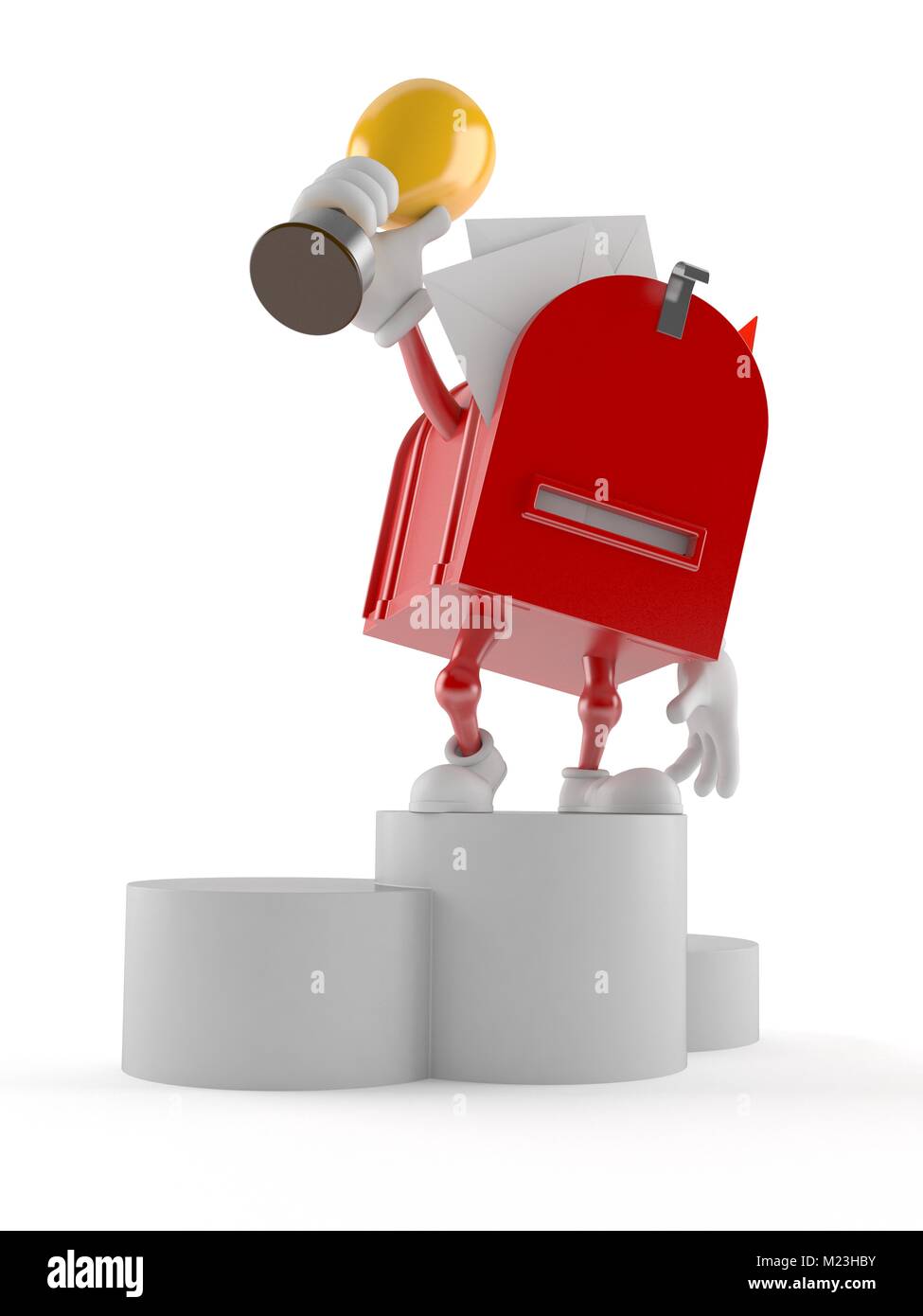 Mailbox character holding golden trophy isolated on white background ...
