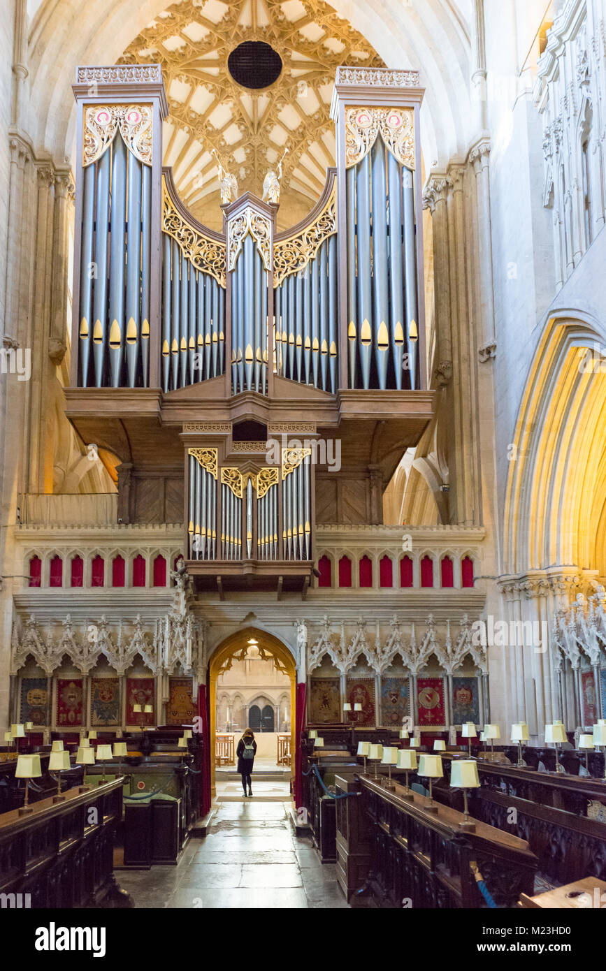 Giant church organ inside the nave of 12th century Wells Cathedral ...