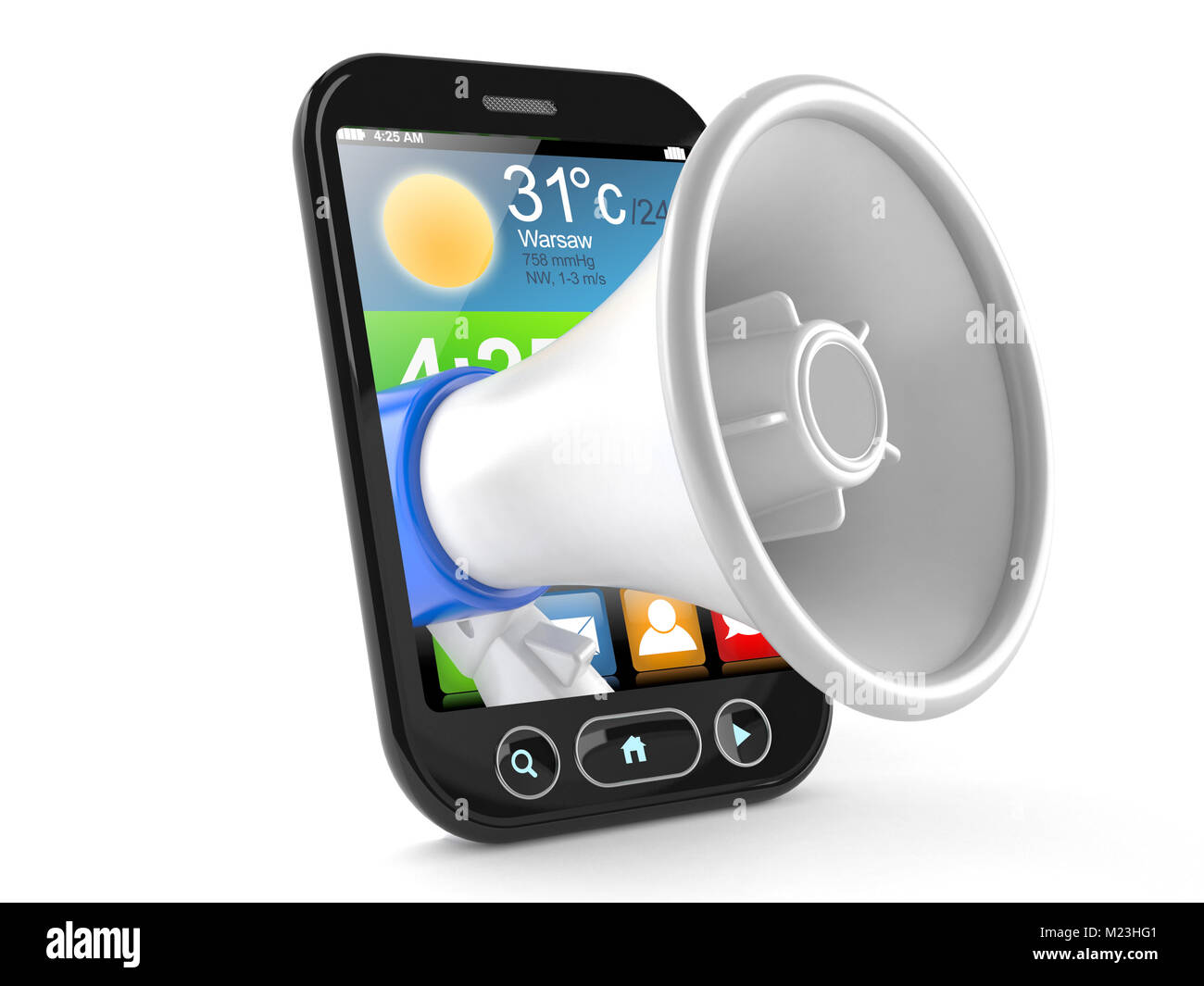 Smart phone with megaphone isolated on white background Stock Photo - Alamy