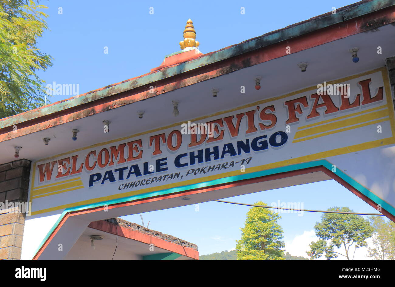 Devi’s Fall waterfall entrance sign in Pokhara Nepal Stock Photo - Alamy