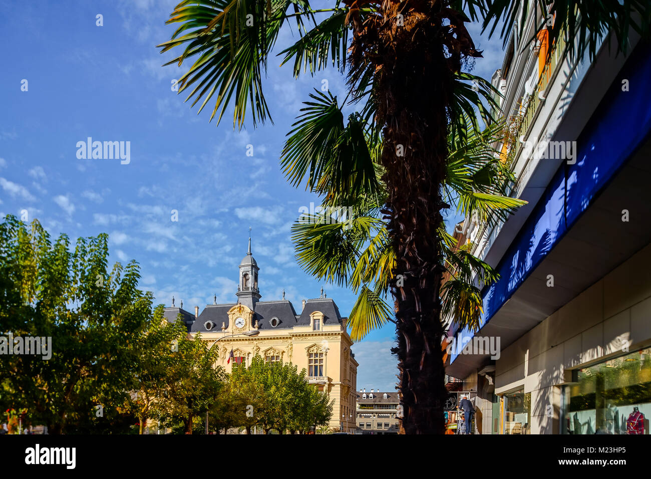 Sunny day in Tarbes, street view, summertime. Eupeptic and optimistic ...