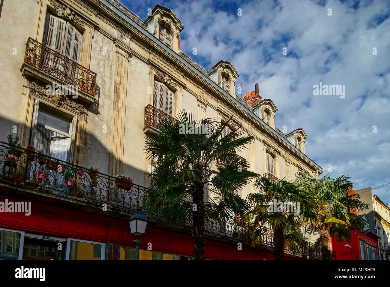 Sunny day in Tarbes, street view, summertime. Eupeptic and optimistic ...