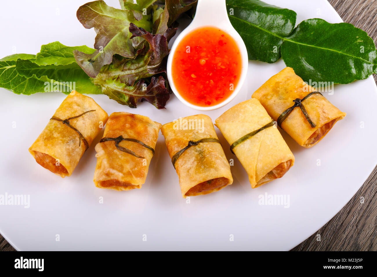 Traditional Asian spring roll with shrimps and vegetables Stock Photo ...