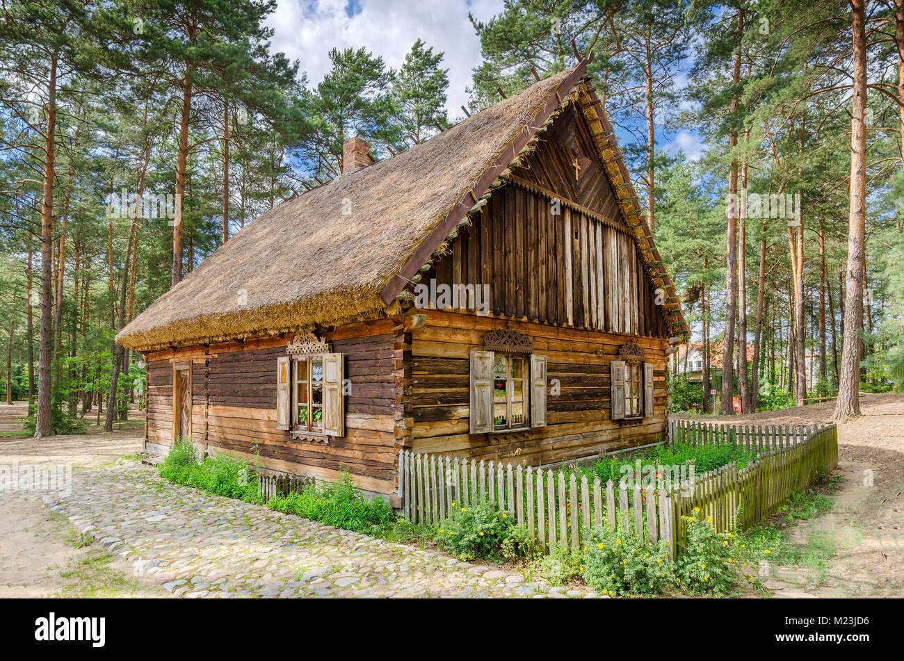 Traditional house from Kurpie, ethnic region in Poland, open-air museum ...