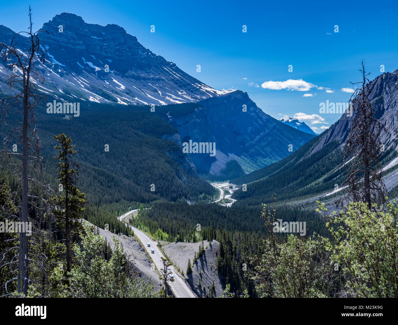 Looking down on the Icefields Parkway, Banff National Park, Alberta ...